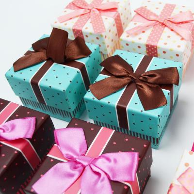 Custom Printed Luxury Small Lid And Base Square Gift Jewelry Packaging Paper Boxes With Ribbon