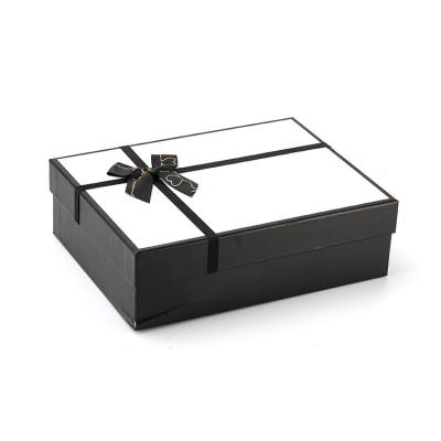 China Customized Die Cut Black White Paper Gift Lid Box With Custom Logo Printing And Ribbon for sale