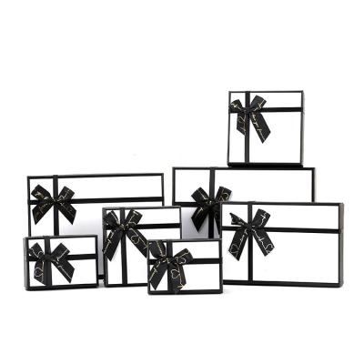 China Customized Die Cut Black White Paper Gift Lid Box With Custom Logo Printing And Ribbon for sale
