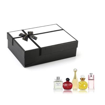 China Customized Die Cut Black White Paper Gift Lid Box With Custom Logo Printing And Ribbon for sale