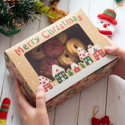 China Custom Order Christmas Cookie Boxes with Clear Window Recyclable Doughnut Gift Boxes for sale