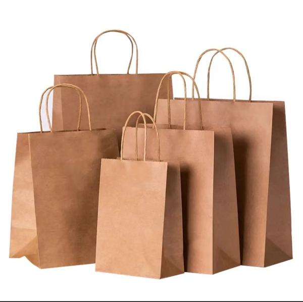 Quality Recyclable Brown Kraft Paper Shopping Bag Packaging With Handles CMYK Color for sale