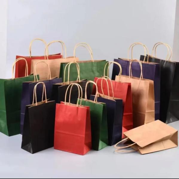 Quality Recyclable Brown Kraft Paper Shopping Bag Packaging With Handles CMYK Color for sale