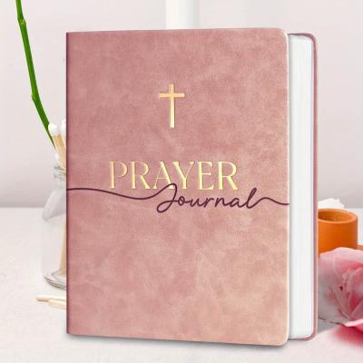 China Custom Page Elegant Pink Faux Leather Devotional Prayer Journal Hardcover Notebook Manufacturer for sale