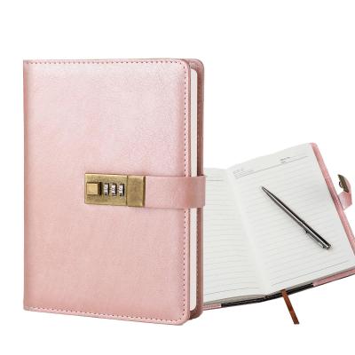 China Custom Logo A5 Luxury PU Leather Hardcover Journal Notebook Lockable and Password Protected for sale