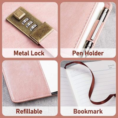 China Custom Logo A5 Luxury PU Leather Hardcover Journal Notebook Lockable and Password Protected for sale