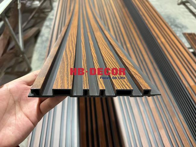 HB-DECOR WPC Fluted Panel showing textured surface and installation example