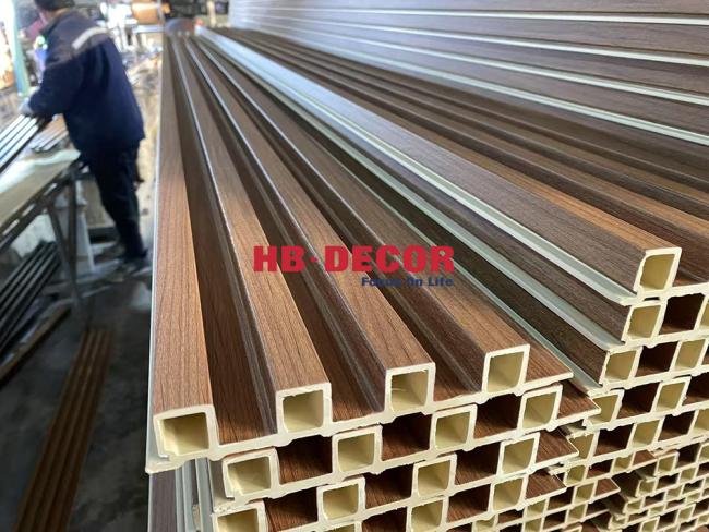 HB-DECOR WPC Fluted Panel showing textured surface and installation example