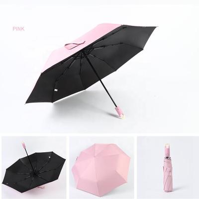 中国 ロックヘッド ハンドル 純色 カスタム 折りたたむ傘 ロゴプリント フルオートマティック 販売のため