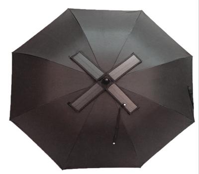 China Manual Open Ruber Coating Handle Iron Sunny and Rainy Umbrella with Solar Fan for sale