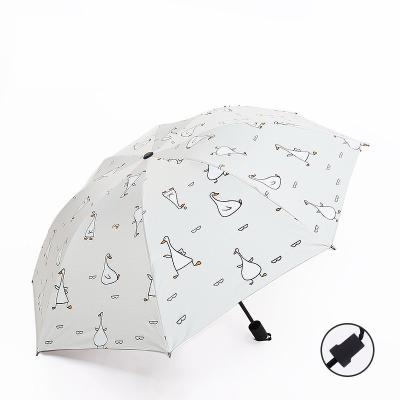 China Ladies Three Fold Blue Umbrella with Strawberry Dot Pattern All-Season Manual Open for sale