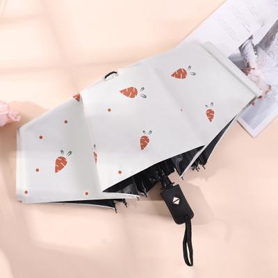 China Ladies Three Fold Blue Umbrella with Strawberry Dot Pattern All-Season Manual Open for sale