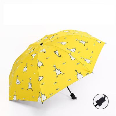China Ladies Three Fold Blue Umbrella with Strawberry Dot Pattern All-Season Manual Open for sale
