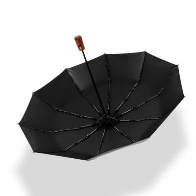 China Country Design 23 Inches Wood Handle Auto Open and Close 3 Fold Umbrella with 10 Ribs for sale