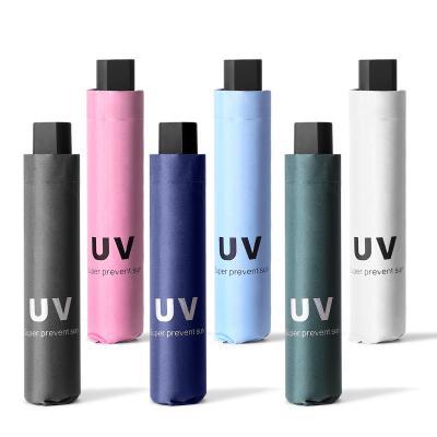 China 21 Inches*8k Black UV Proof Coating Tri-fold Market Umbrellas with Customized Designs for sale