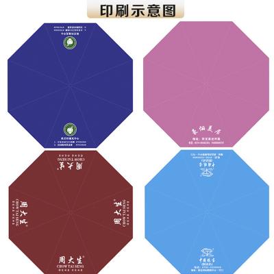 China Custom Logo Print 7K 3 vouwde paraplu met plastic handvat en 94cm open diameter Te koop