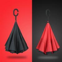China Minimalist Design Customized Logo Innovative Inverted Double Layer Umbrella Windproof for sale