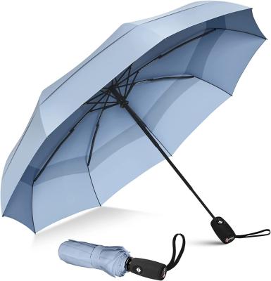China UV preto revestido 190T Pongee Double Canopy guarda-chuva de viagem para proteção contra chuva e vento à venda