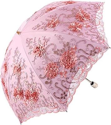 China Produto Dobragem 3D Flor bordado UV Sol guarda-chuva de moda para cerimônia de casamento à venda