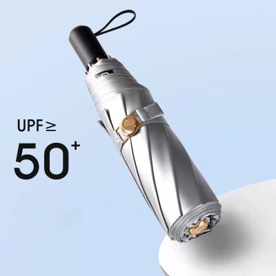 China Product Advertising Umbrella Item Color Glue Umbrella 3 Folding Silver Titanium UV Protection for sale