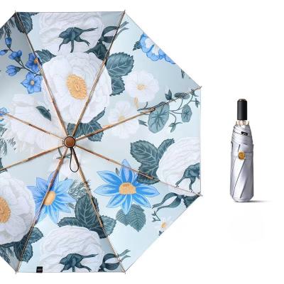 China Product Advertising Umbrella Item Color Glue Umbrella 3 Folding Silver Titanium UV Protection for sale