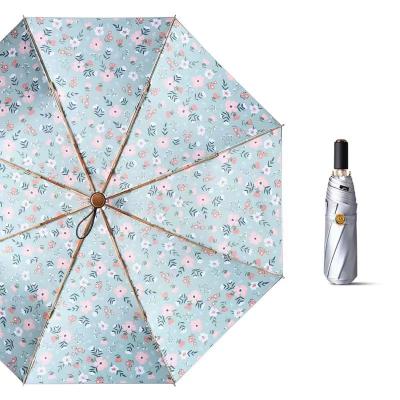 China Product Advertising Umbrella Item Color Glue Umbrella 3 Folding Silver Titanium UV Protection for sale