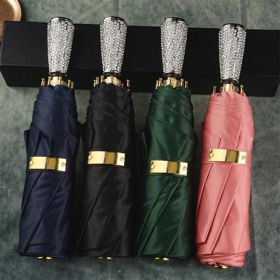 China Controle manual Diamante inserir alça 3 Pedaço guarda-chuvas únicos chuva guarda-chuvas para mulheres à venda