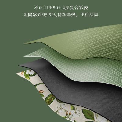 China Custom Logo 3 Fold Umbrella UV Sunshade Print Text Pattern Advertising Business Gifts for sale