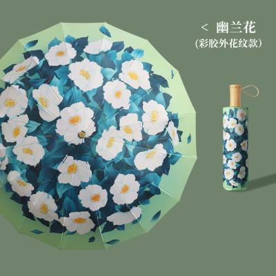 China Custom Logo 3 Fold Umbrella UV Sunshade Print Text Pattern Advertising Business Gifts for sale