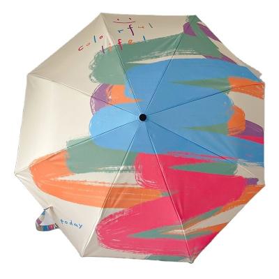 China Impressão digital completa automática de três dobras Sol plegável guarda-chuva de viagem para ocasião à venda