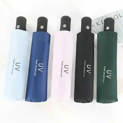 China Minimalisme stijl Drievoudige automatische paraplu met zonnebrandcrème en dubbele UV-bescherming Te koop