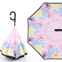 China Unbreakable Windproof Double Layer Umbrella Customized Logo Printing with Rubber C Handle for sale