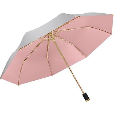 China 190T Nylon Fabric Sun Protection Umbrella with Triple Fold Design and Macaron Gold Stand for sale