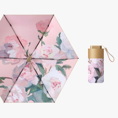 Cina 6 Mini ombrello pieghevole con maniglia in oro champagne e tutto in una funzione in vendita