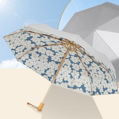 Cina Unico ombrello di protezione contro il sole e la pioggia a tre pieghe con disegno in gomma di titanio argento in vendita