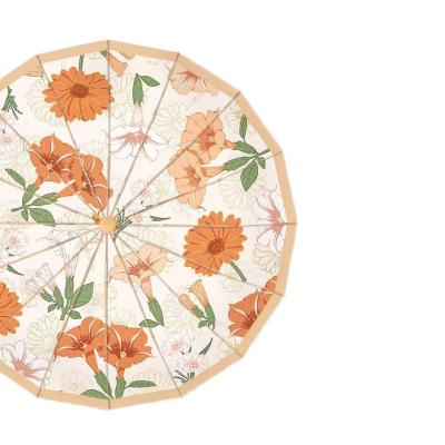 China Zonnebrandcrème Waterdicht reisparaplu met automatisch open 8K licht ribben Bloemen schilderen Te koop