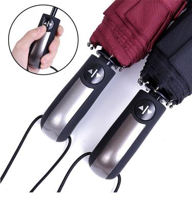 China Volledig automatische triple opvouwbare auto open paraplu met aangepaste zonnebril patroon Te koop