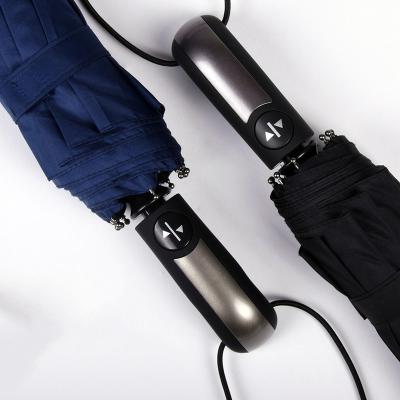China Volledig automatische triple opvouwbare auto open paraplu met aangepaste zonnebril patroon Te koop