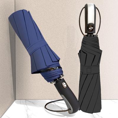 China Volledig automatische triple opvouwbare auto open paraplu met aangepaste zonnebril patroon Te koop