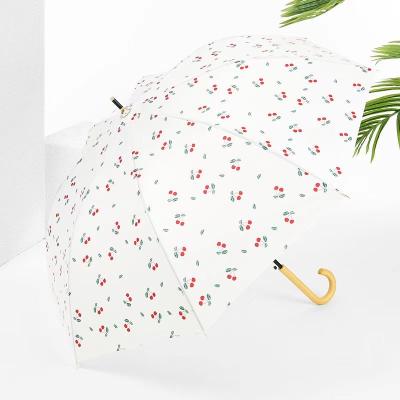 China Fresh Design Leaf Cherry Houten Handle Rechte Paraplu Automatische Open Waterdicht Mode Paraplu Te koop