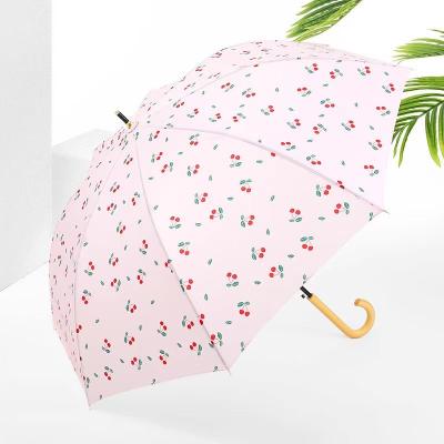 China Fresh Design Leaf Cherry Houten Handle Rechte Paraplu Automatische Open Waterdicht Mode Paraplu Te koop