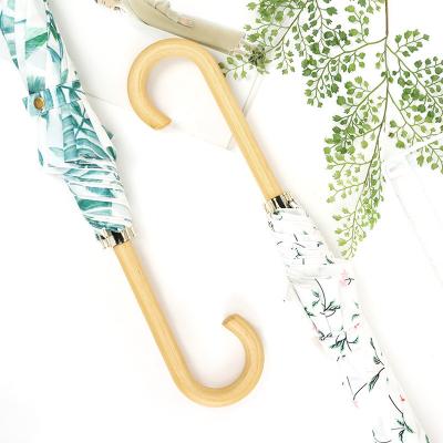 China Fresh Design Leaf Cherry Houten Handle Rechte Paraplu Automatische Open Waterdicht Mode Paraplu Te koop