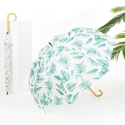 China Fresh Design Leaf Cherry Houten Handle Rechte Paraplu Automatische Open Waterdicht Mode Paraplu Te koop