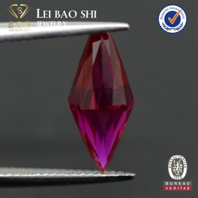 China top quality synthetic loose corundum half drilling hole gemstone beads in ruby red color for pendant for sale