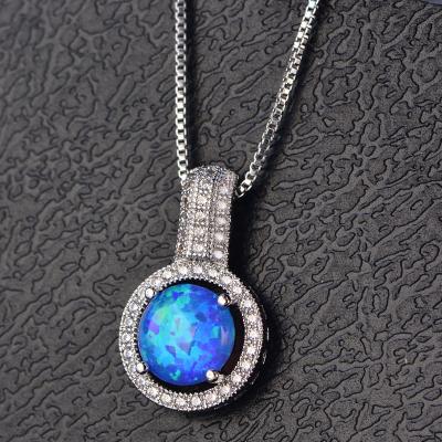 China Fashion Design Synthetic Roudn Opal Box Chain Brass Silver Necklace for sale