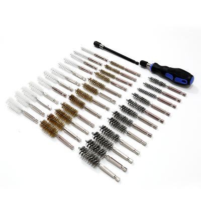 Cina 38pcs 1/4 inch Hex shank Wire Brush Drill Attachments Stainless Steel Brass Nylon Wire With Handle in vendita