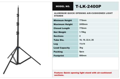 China TLK Series Quick-Release Light Stand with High-Strength Aluminum Alloy, 5 kg Load Capacity, and Quick-Release Leg Mechanism for sale