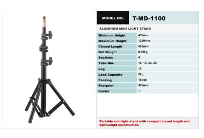China Aluminum Alloy Mini Light Stand with Adjustable Height and Compact Folded Size for Studio Photography for sale