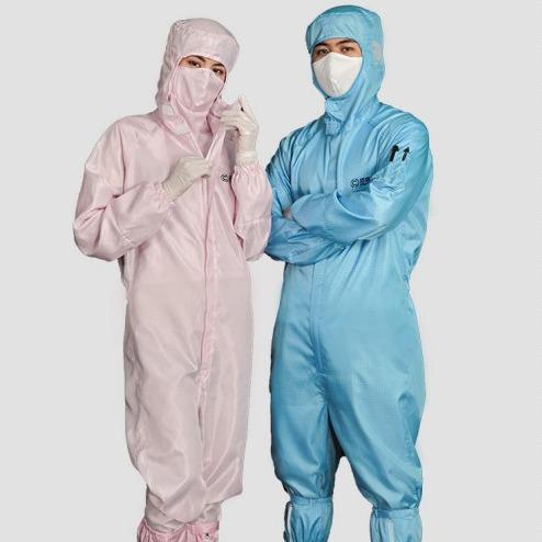 Quality White Pink Blue Cleanroom Supplies Custom Anti Static Striped Fiber Clothes for sale