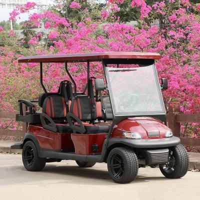 China Red Color Lifted Electric Golf Cart 4 Seats & 2 Foldable Rear for 6 Passengers 48V Lithium Battery for sale